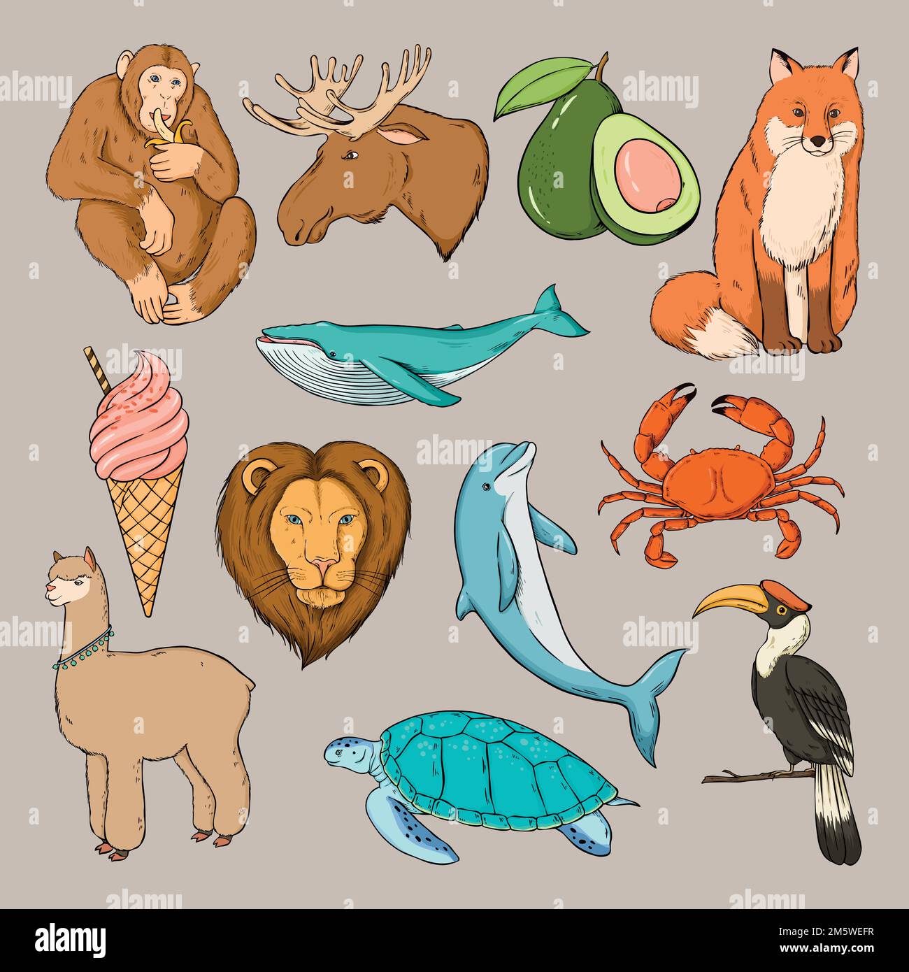 Vector animal sticker colorful clipart set Stock Vector Image & Art - Alamy