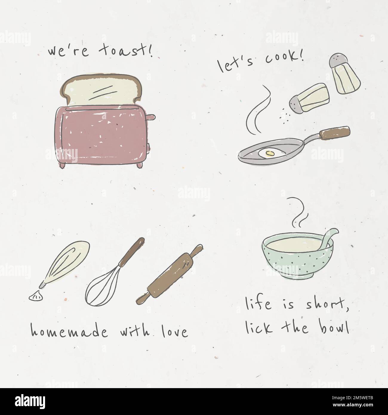 Cute kitchen utensils doodle stickers set vector Stock Vector Image ...