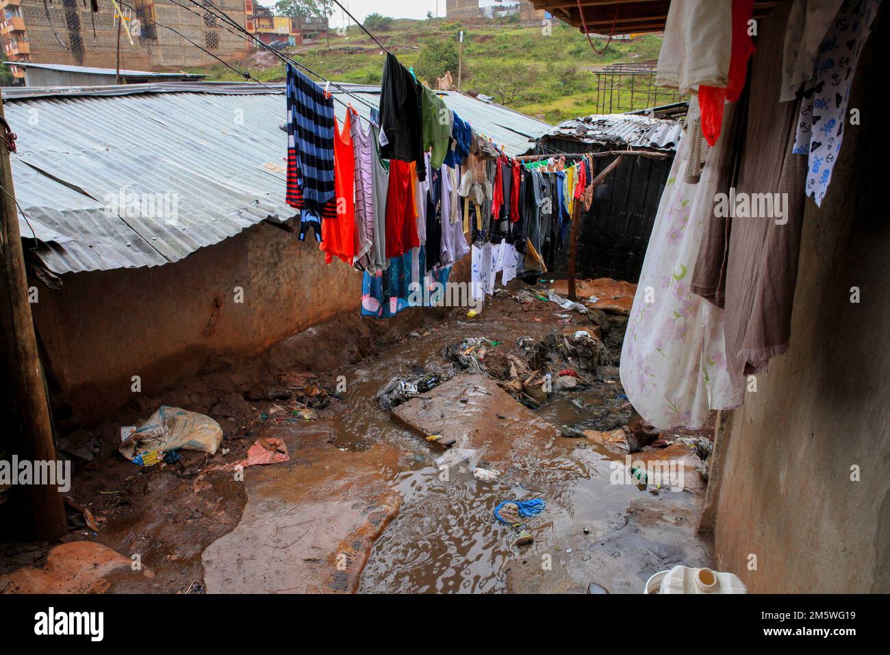 Nairobi, Kenya. 27th Dec, 2022. Clothes drying by the streets in Kibera ...