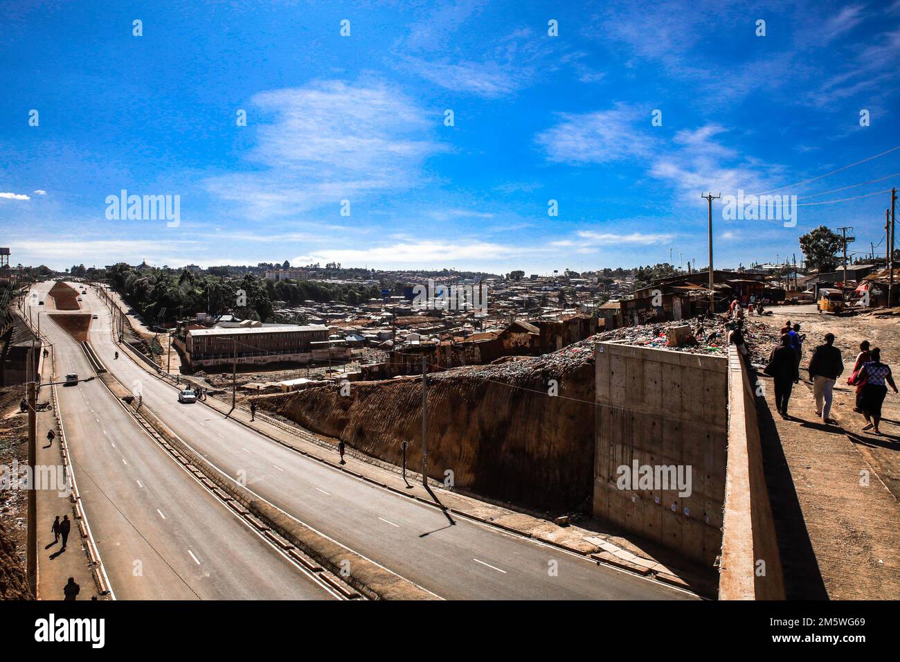 A view of the Kibera-Langata link road in Kibera Slum of Nairobi, Kenya ...