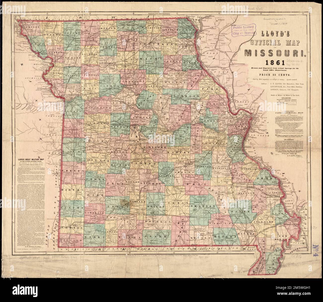 Lloyd's official map of Missouri. Also shows county boundaries ...