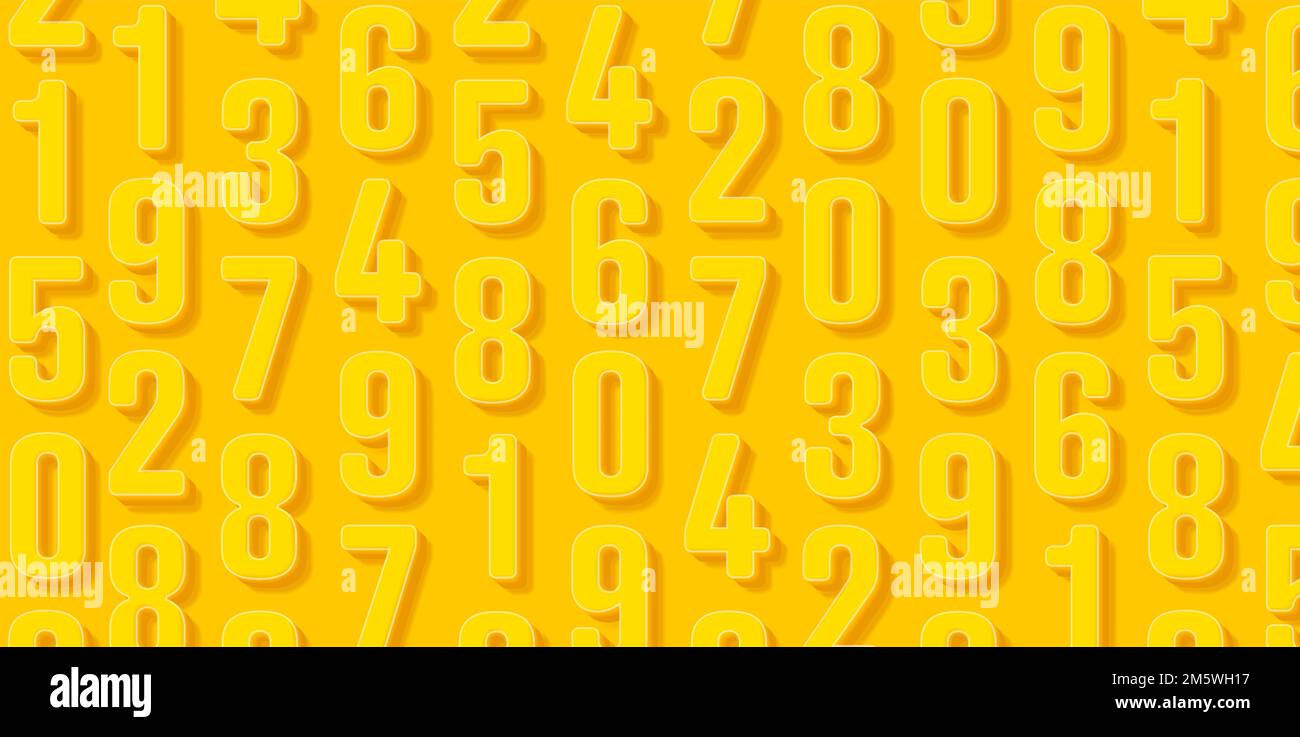 Yellow pattern with yellow 3d numbers light and shadow, letters forming ...