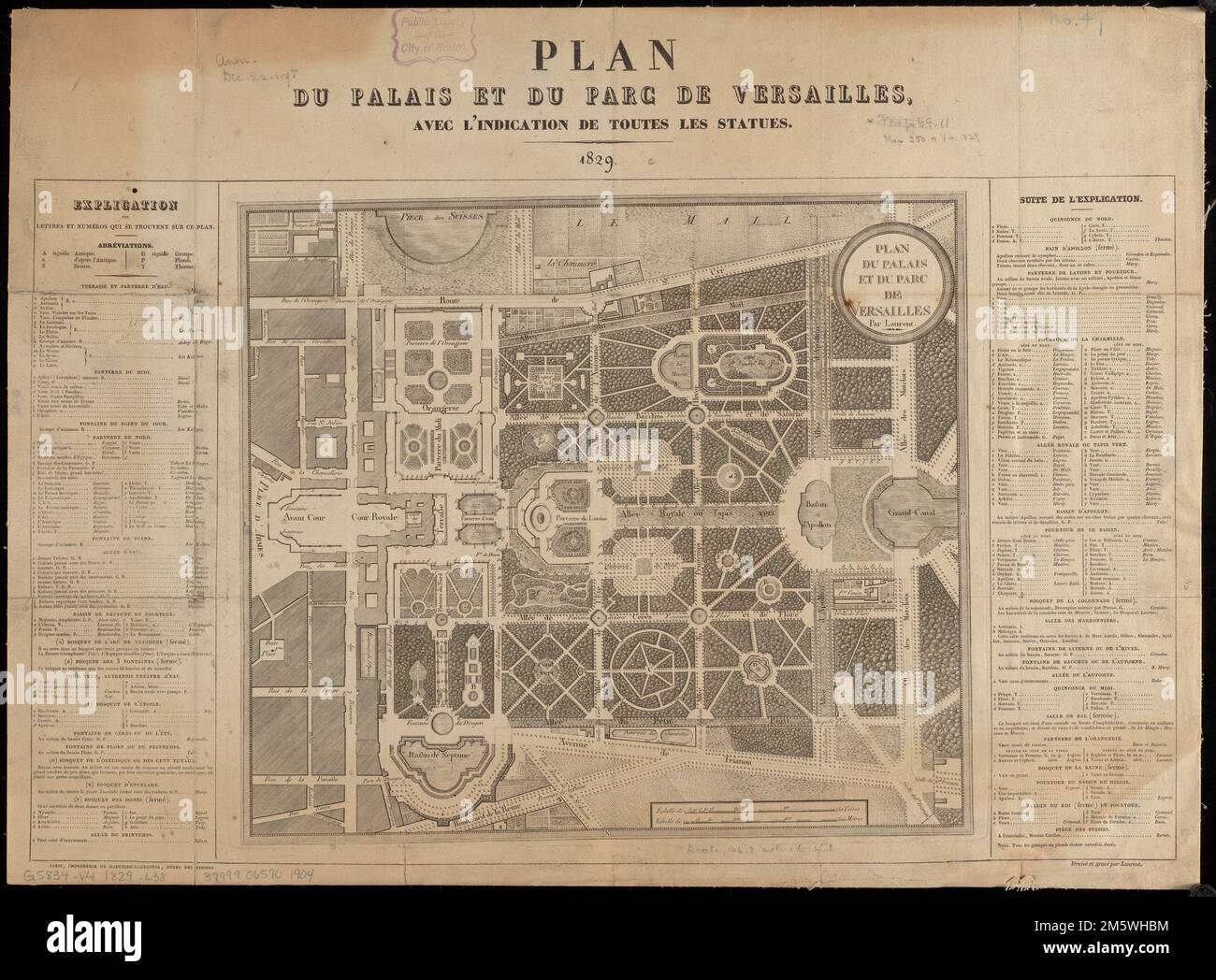 Plan du palais et du parc de Versailles. Oriented with north towards ...