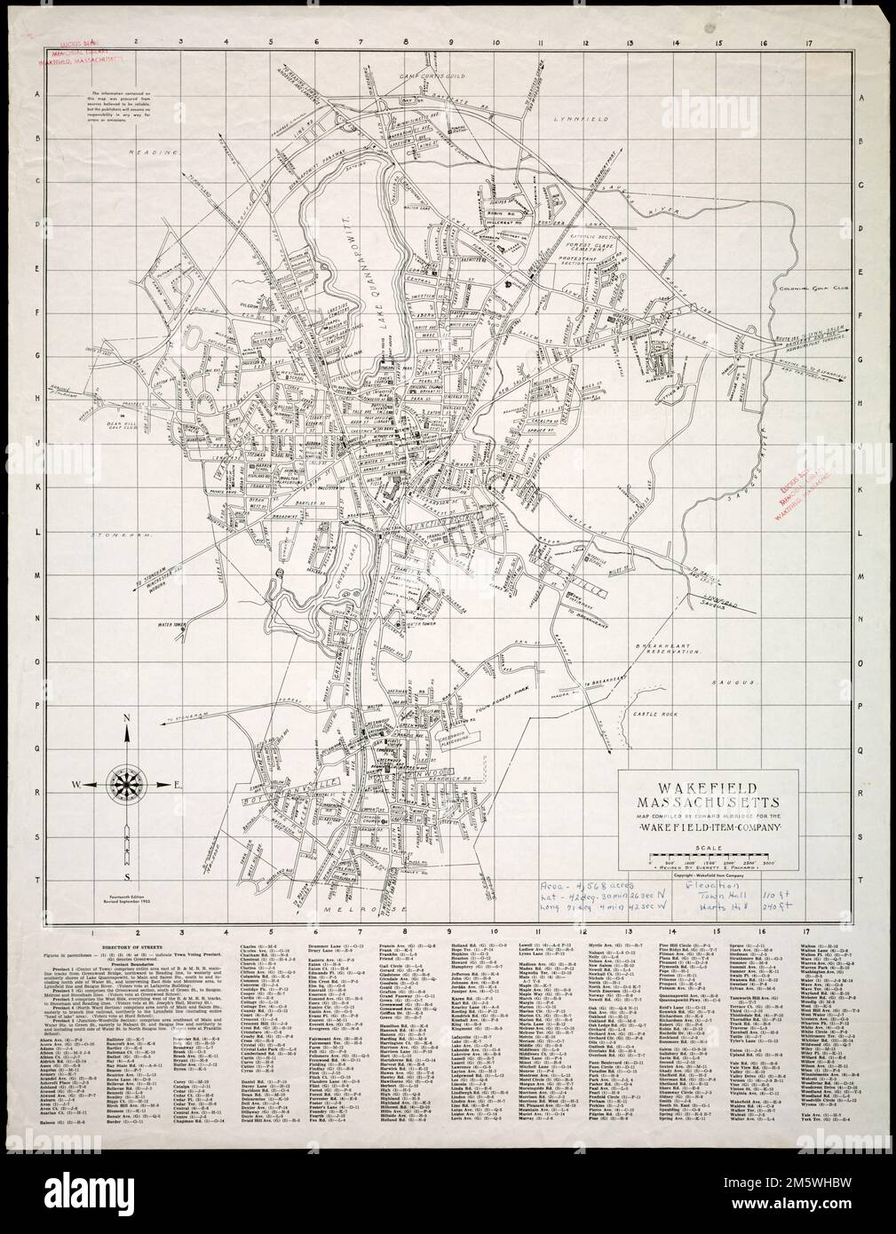 Wakefield, Massachusetts. Map depicts entire town of Wakefield in 1955 ...