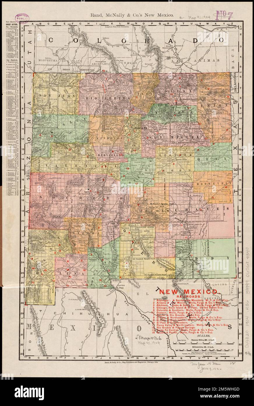 New Mexico. Relief shown by hachures. Includes key to railroads and ...