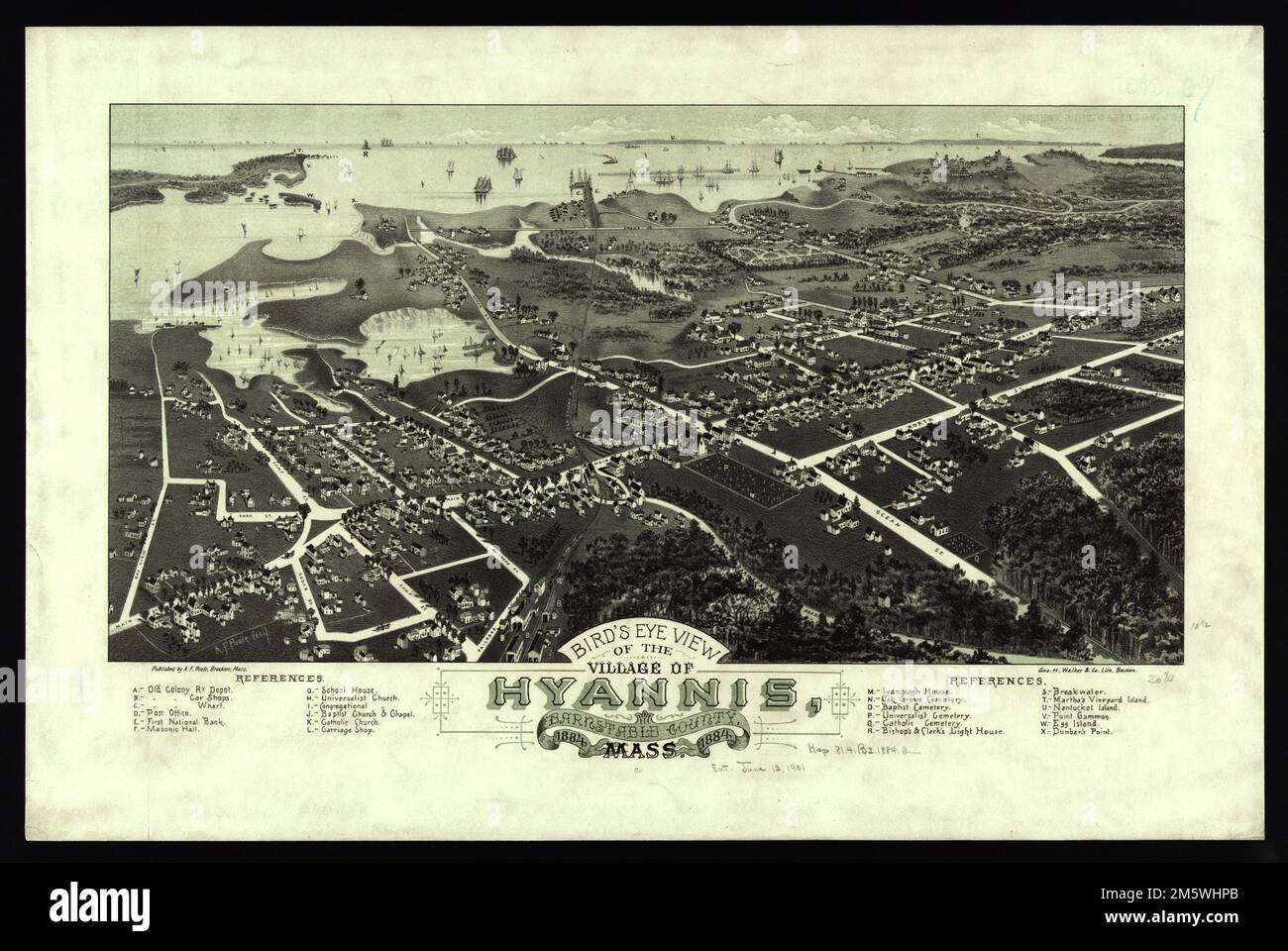 Bird's eye view of the village of Hyannis, Barnstable County, Mass. Bird's-eye view. Includes ...