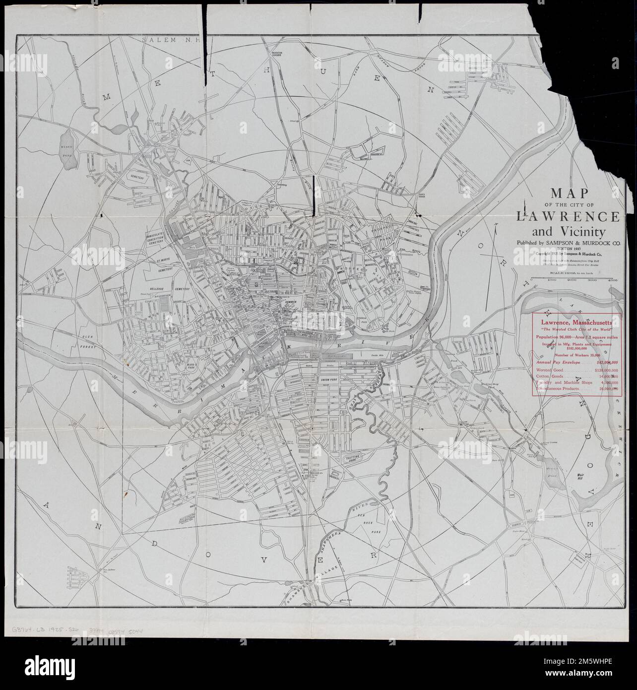 Map of the city of Lawrence and vicinity. City slogan and statistics ...