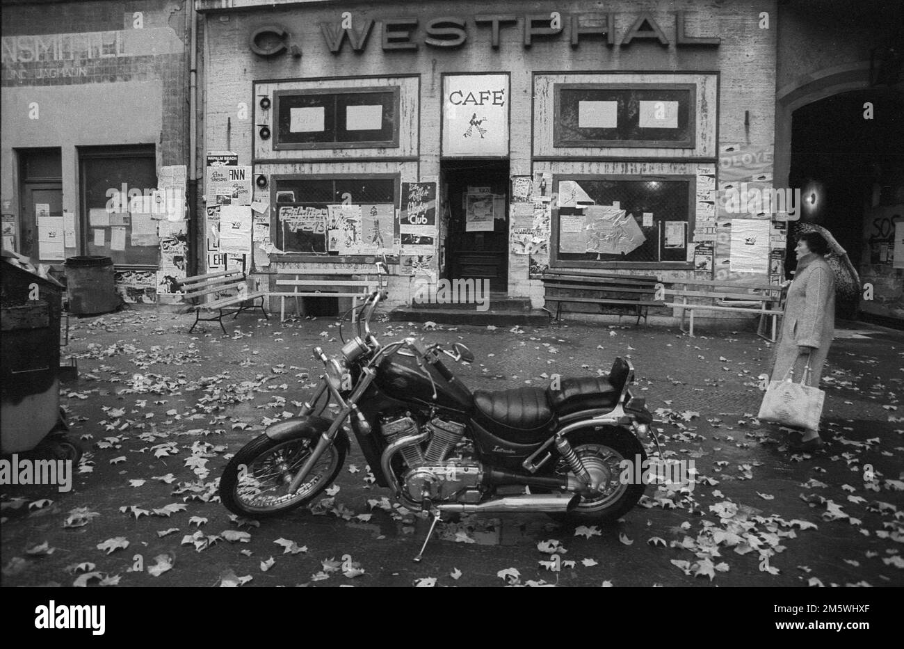 Germany, Berlin, 30. 10. 1990, motorbike in front of Cafe Westphal, in ...