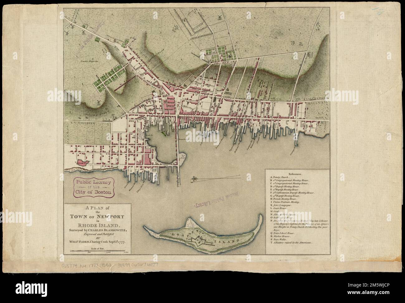 A plan of the town of Newport in Rhode Island. Oriented with north to ...