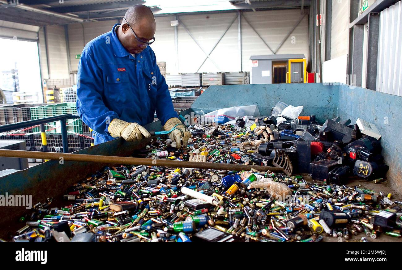 Processing e-waste by ROS Amsterdam. Sorting batteries. Amsterdam ...