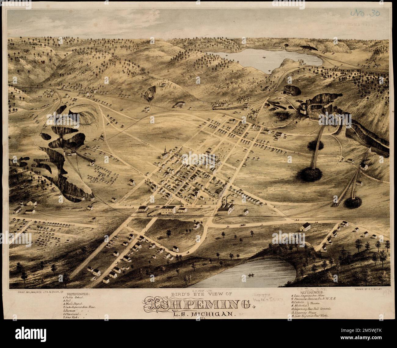 Bird's eye view of Ishpeming, L.S. Michigan : 1871. Indexed for points ...