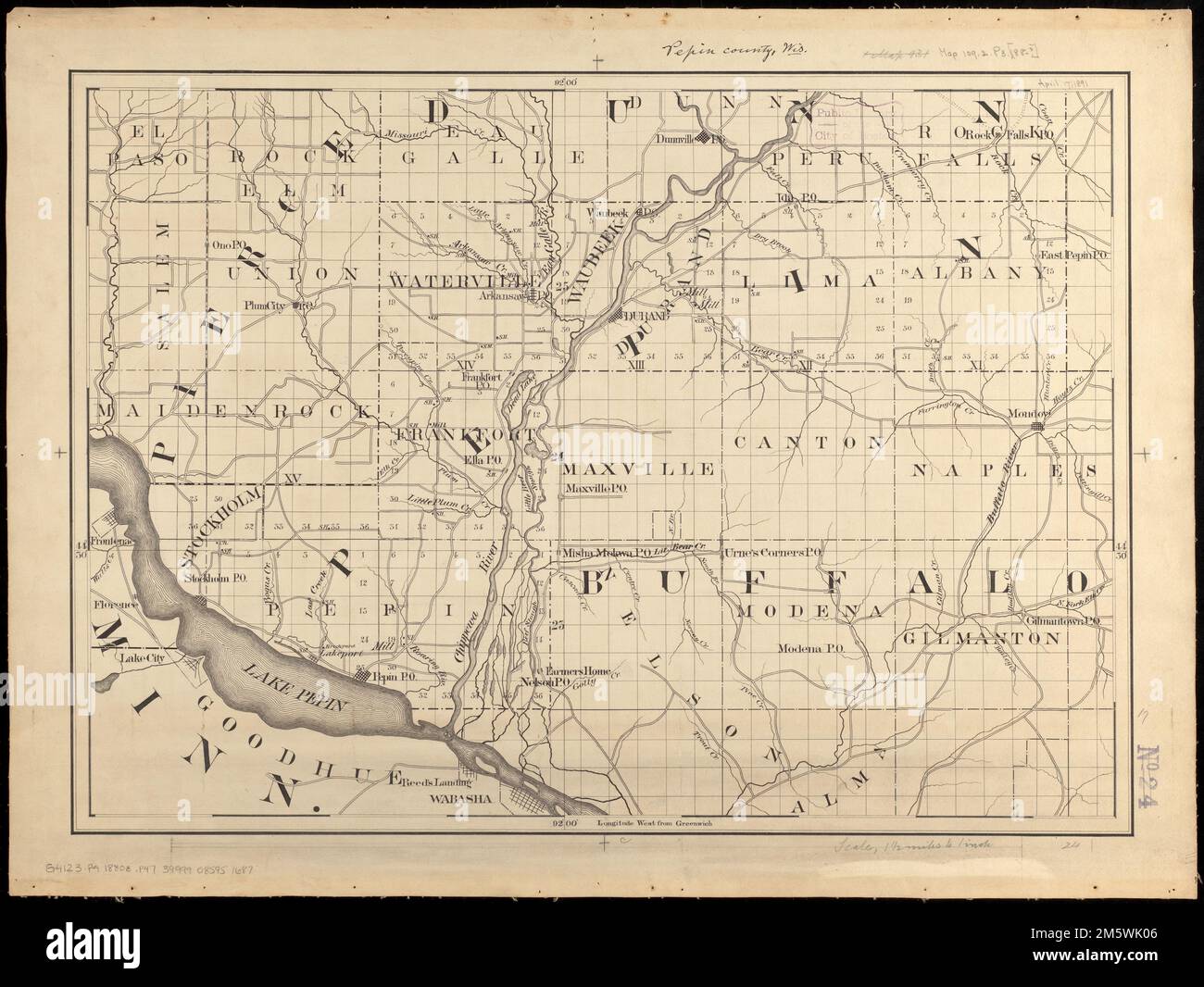 Pepin County, Wis.. Title in manuscript in upper margin. Manuscript map ...