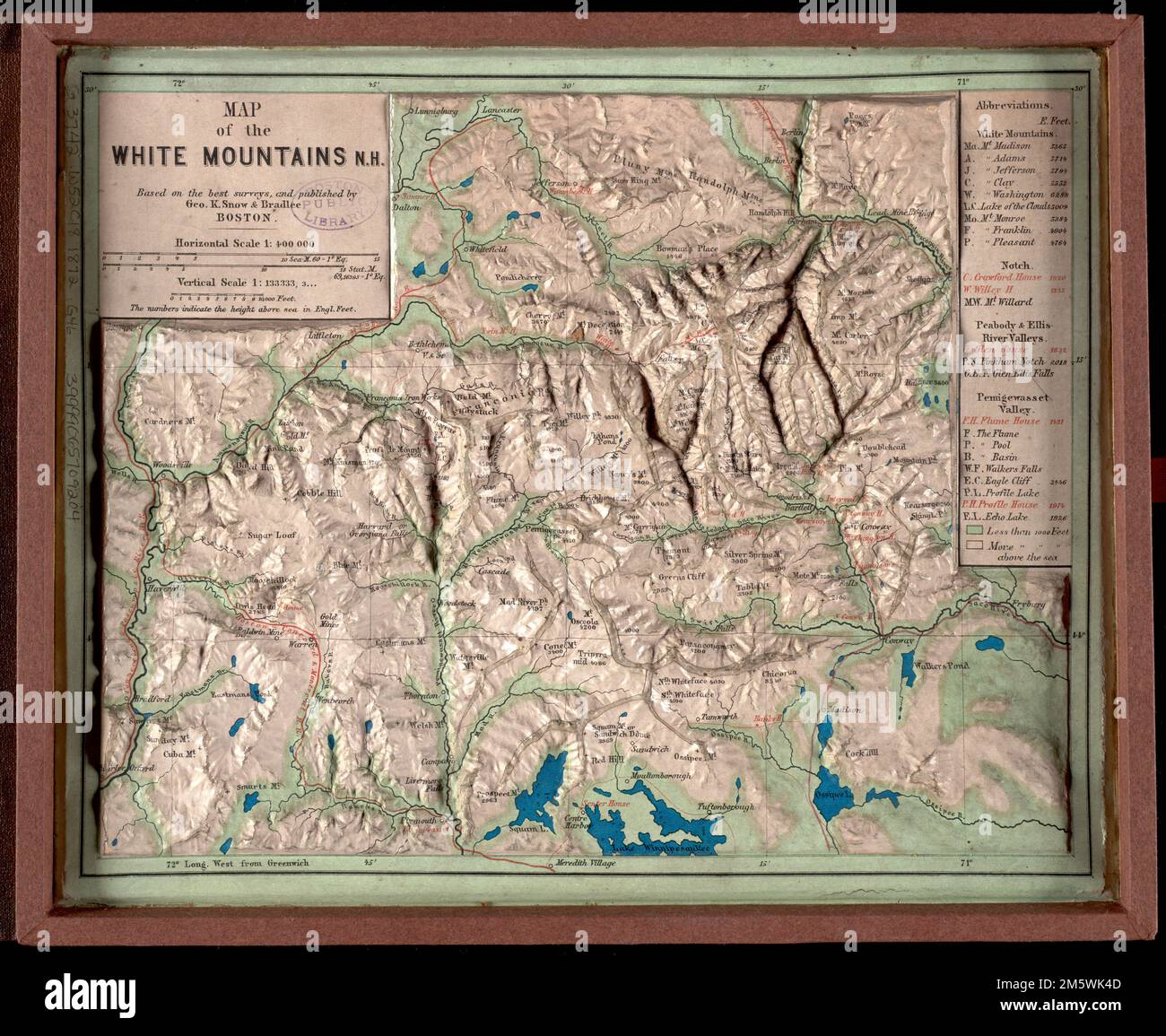 Map of the White Mountains, N.H : based on the best surveys. Raised ...