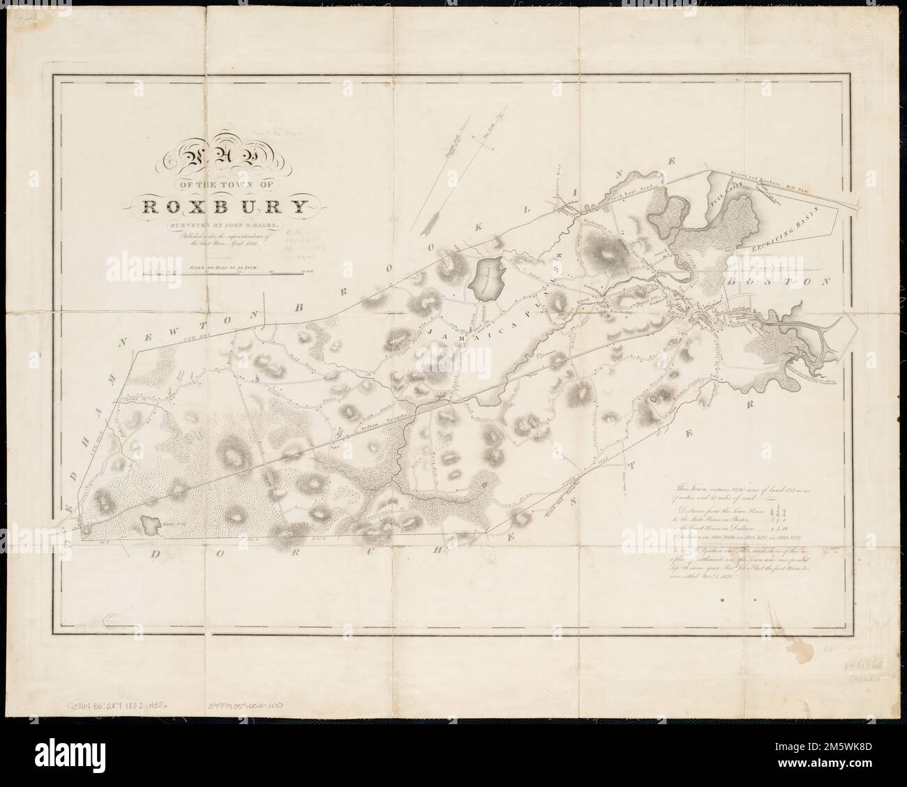 Map of the town of Roxbury. Oriented with north toward the upper right ...