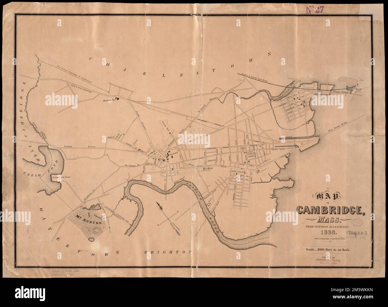 A map of Cambridge, Mass. Oriented with north toward the upper left ...