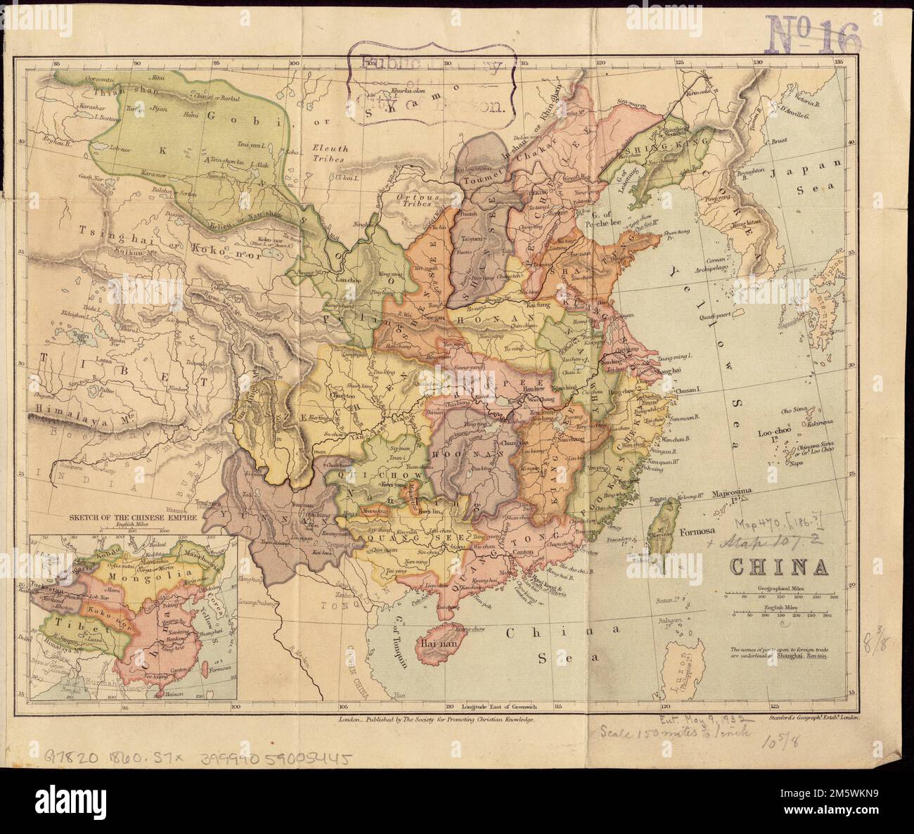 China. Relief shown by hachures. Inset: Sketch of the Chinese Empire ...