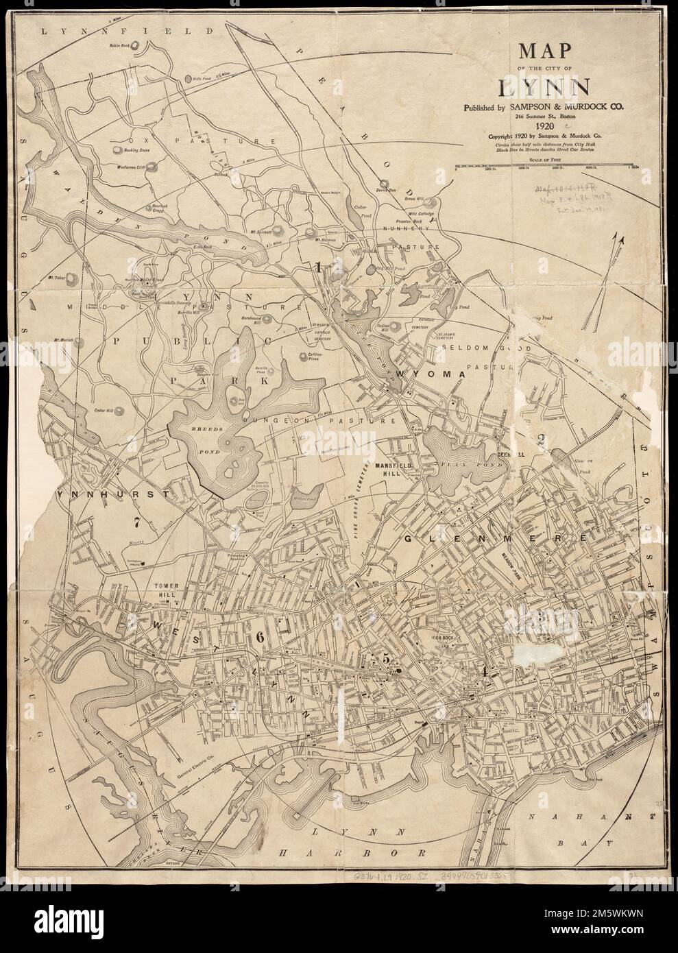 Map of the city of Lynn. Oriented with north toward the upper right ...