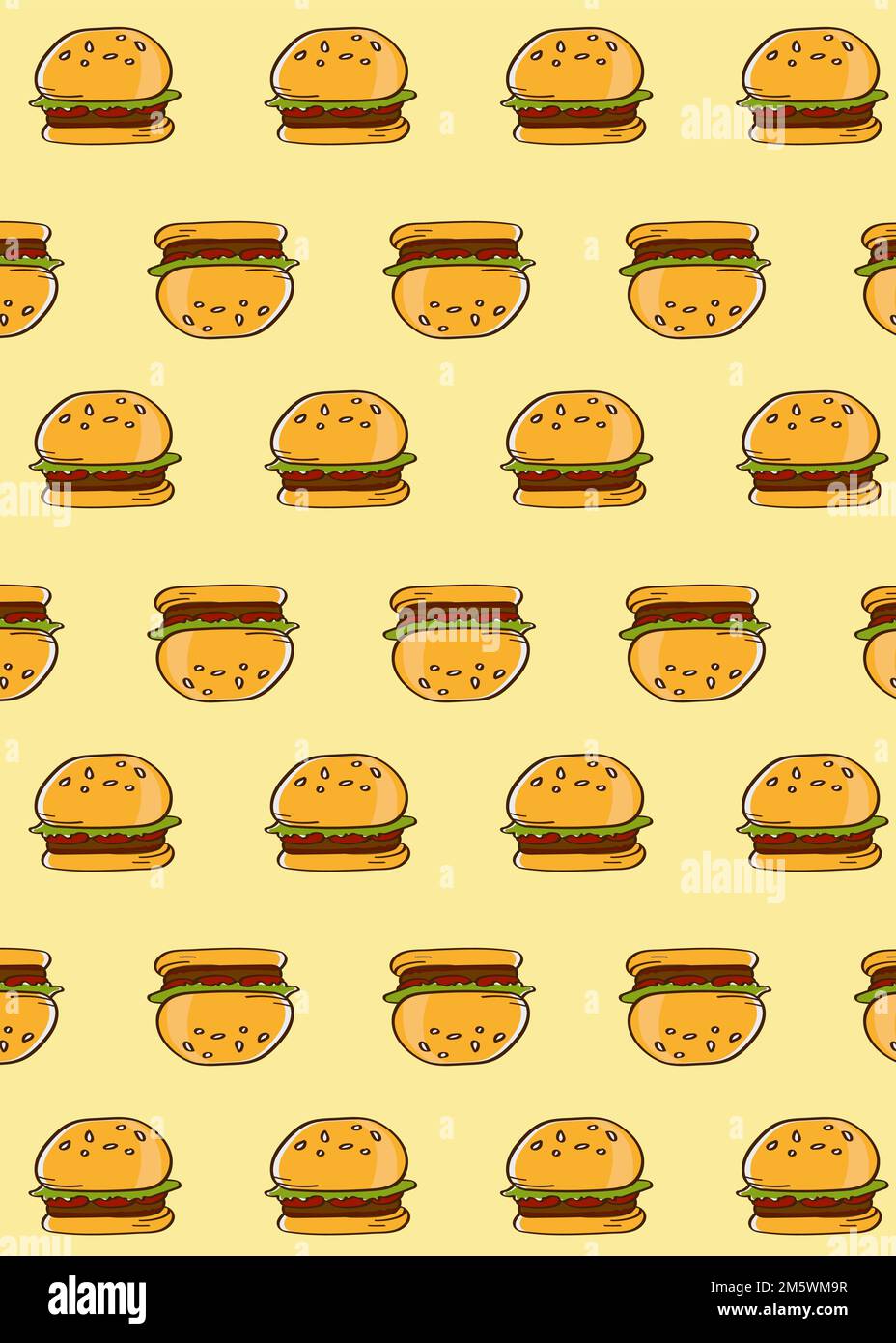 Hamburger doodle seamless patterned yellow background vector Stock ...