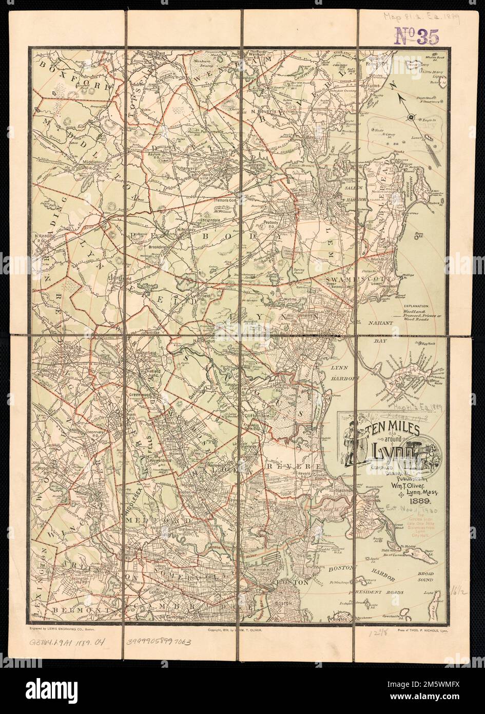Ten miles around Lynn. Concentric red circles show one mile distances ...