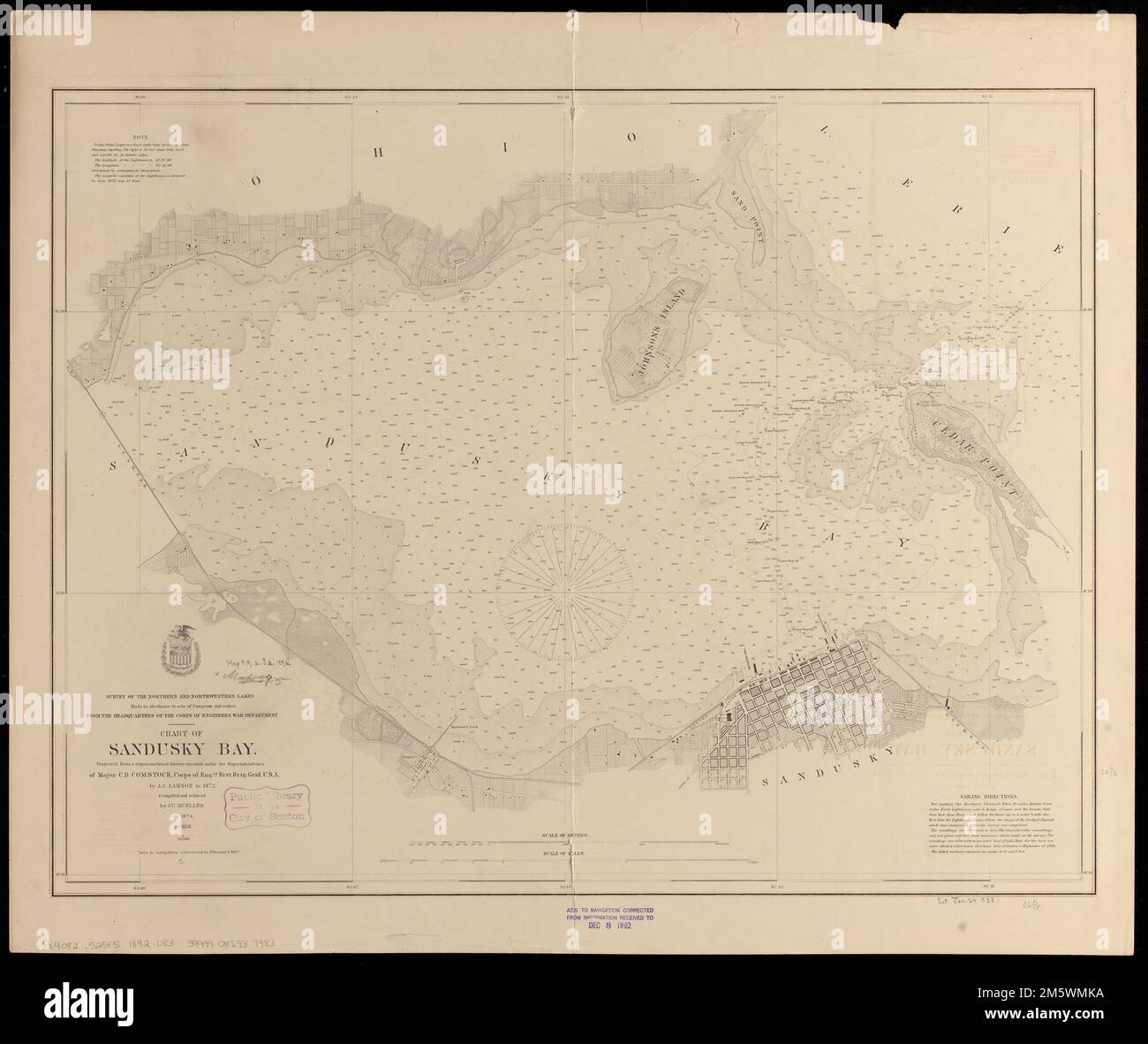 Chart of Sandusky Bay. Depths shown by soundings and gradient tints ...