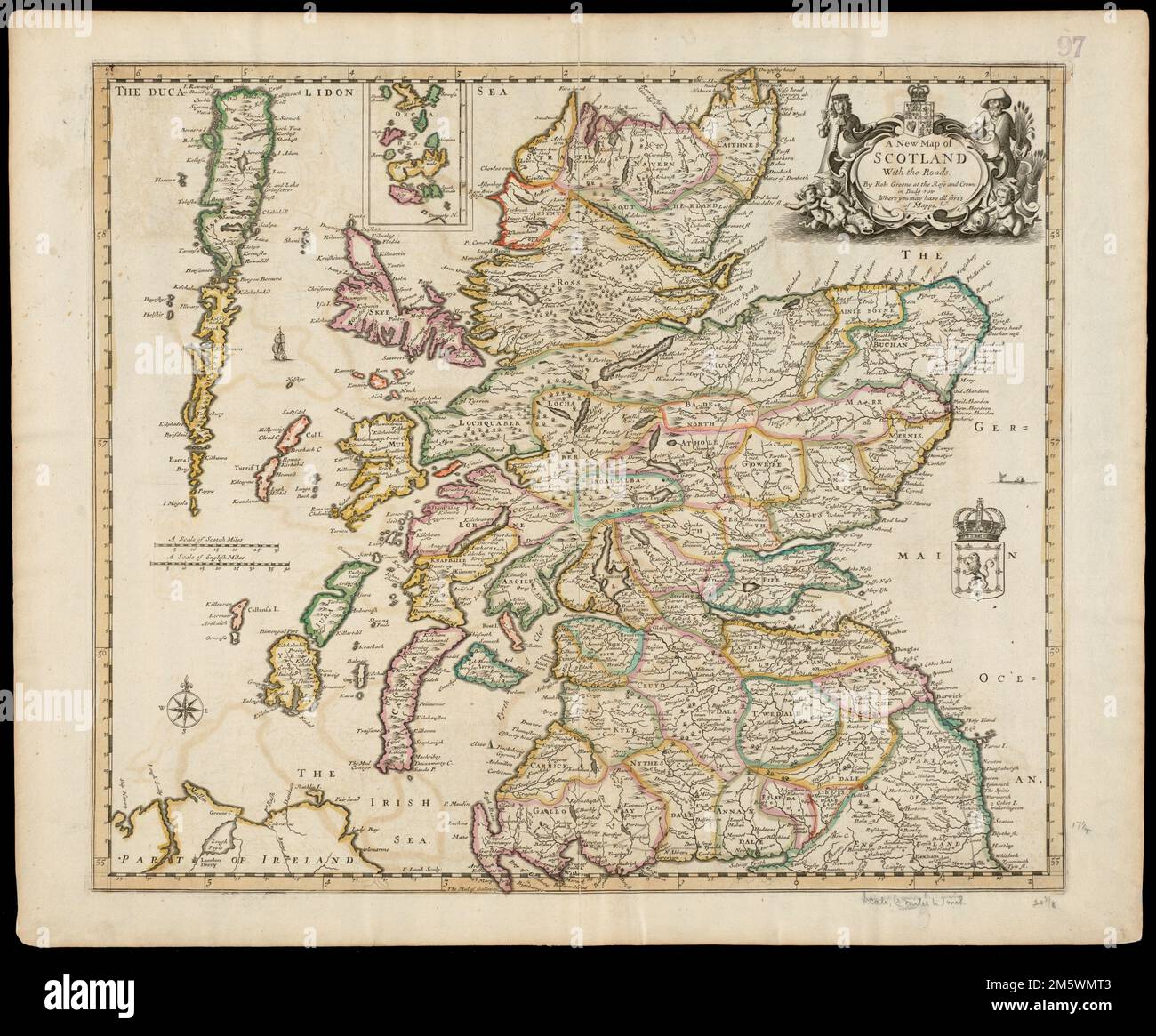 A new map of Scotland with the roads. Scale statement reads "A scale of ...