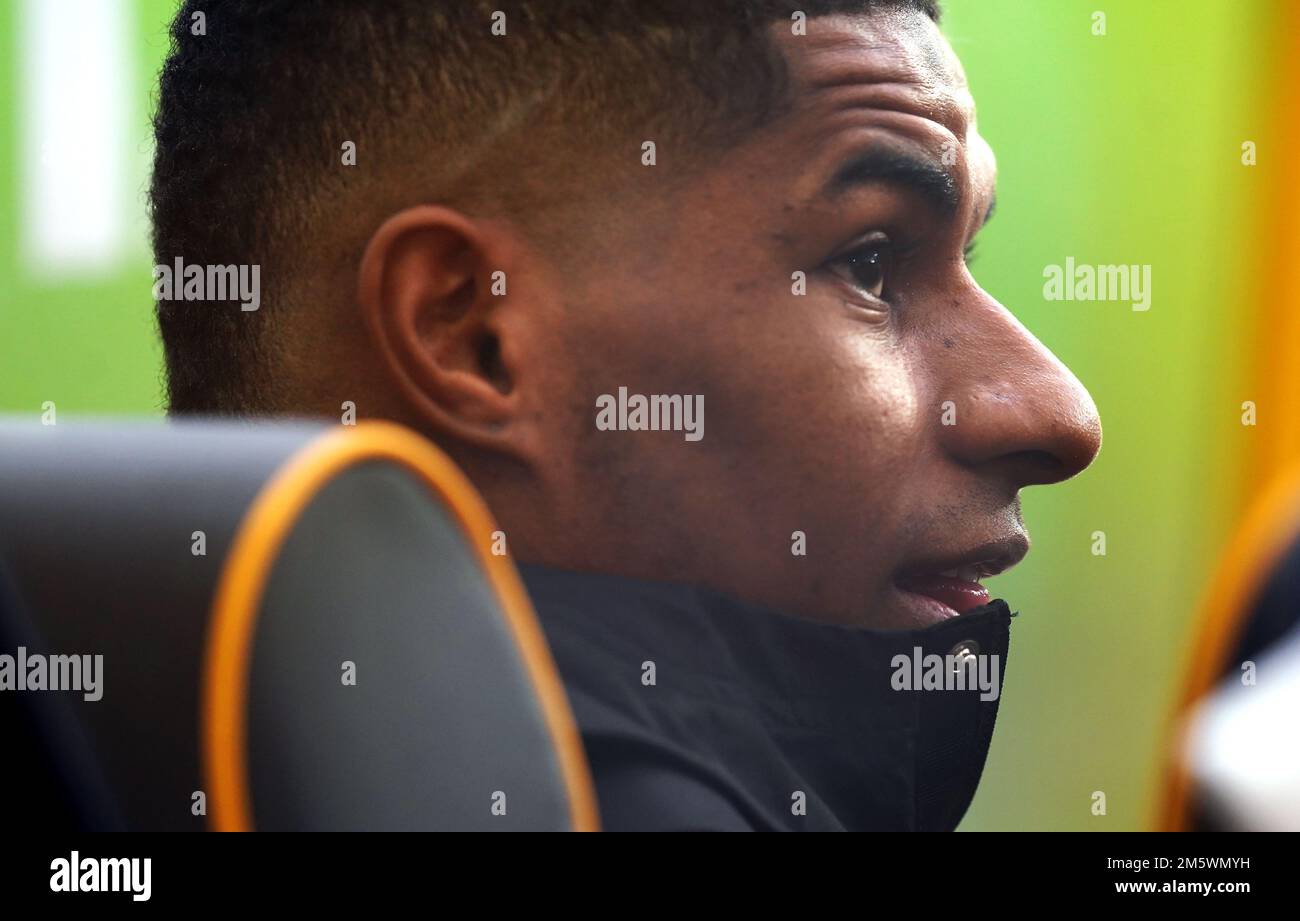 Manchester United's Marcus Rashford on the bench before the Premier ...