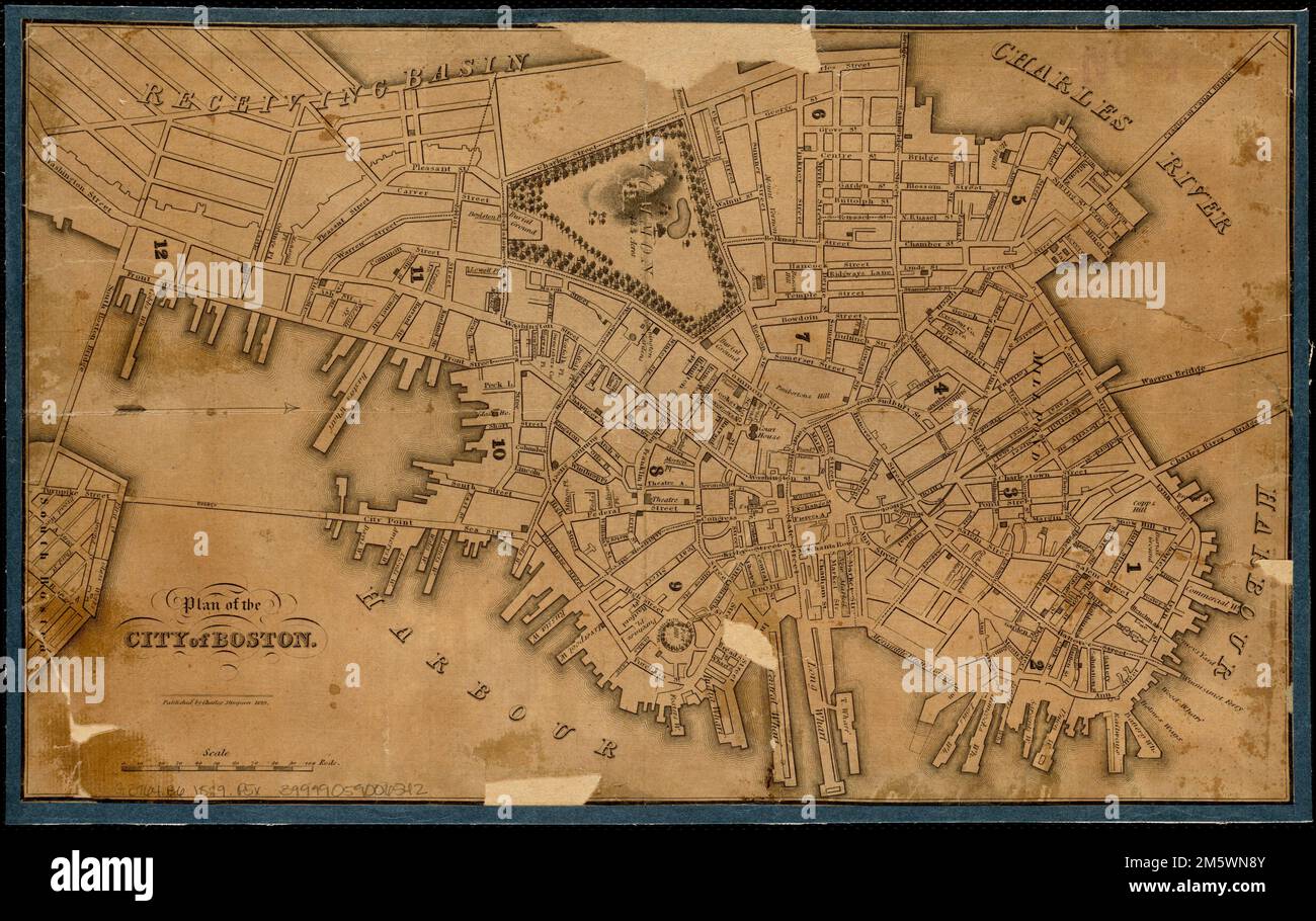 Plan of the city of Boston. Relief shown by hachures. Oriented with ...