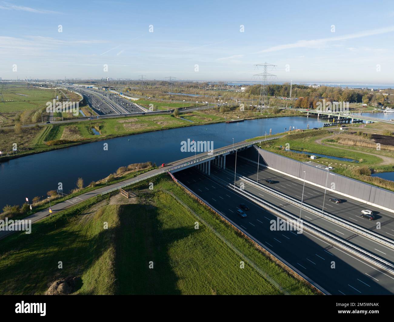 The Aqueduct Vechtzicht near Muiden, A1 motrway highway, dutch ...