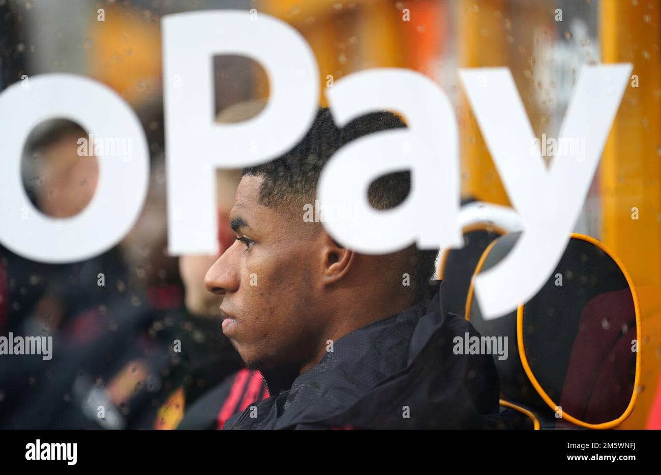 Manchester United's Marcus Rashford on the bench during the Premier ...
