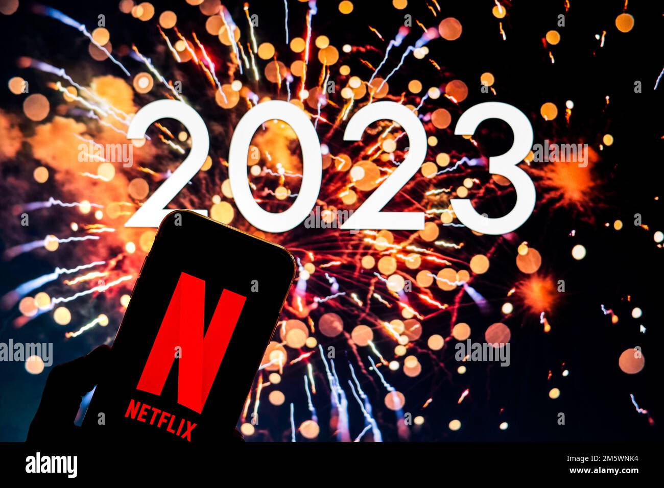 In this photo illustration a Netflix logo seen displayed on a ...