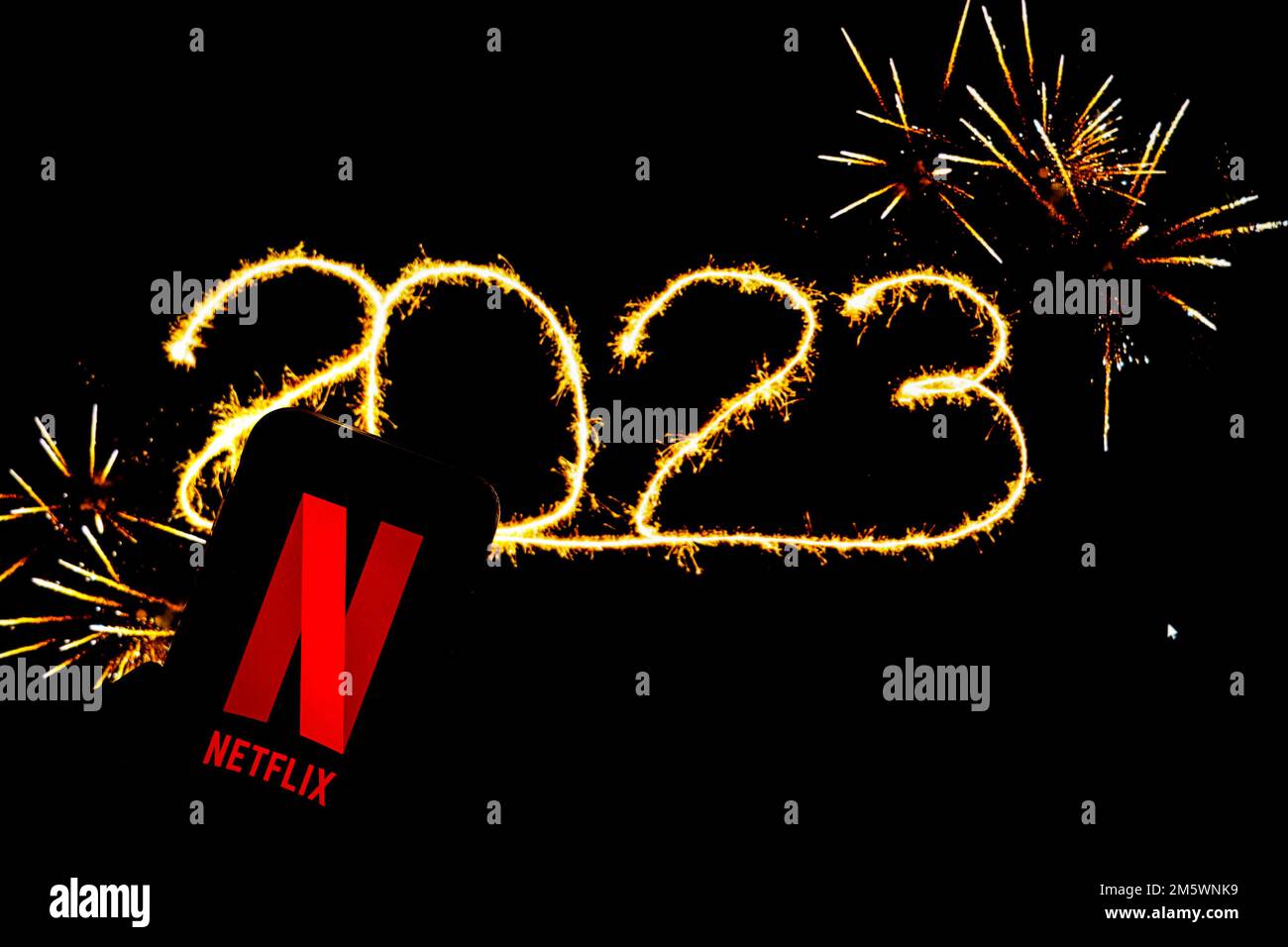 In this photo illustration a Netflix logo seen displayed on a ...