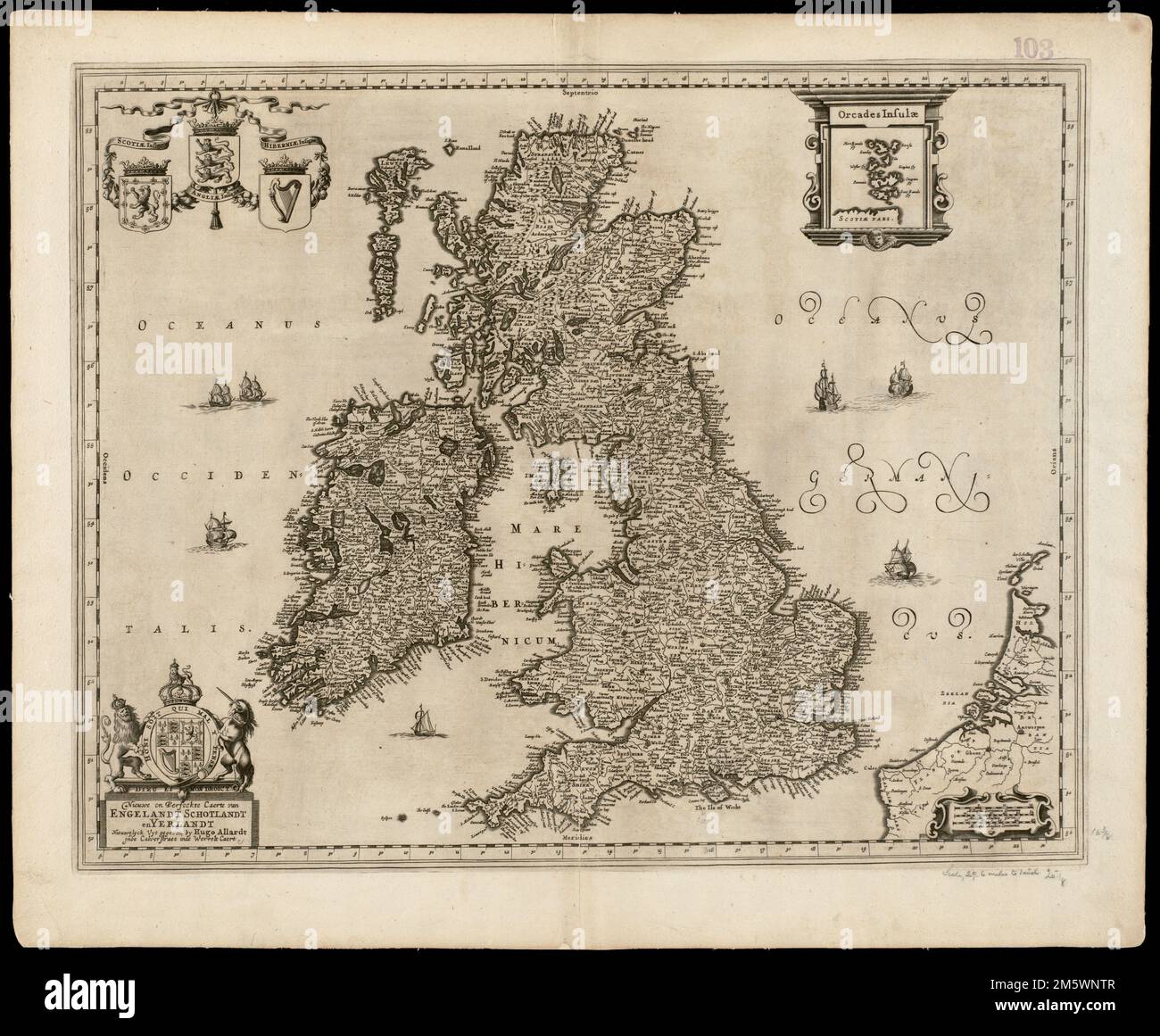 Nieuwe en perfeckte caerte van Engelandt Schotlandt en Yerlandt ...