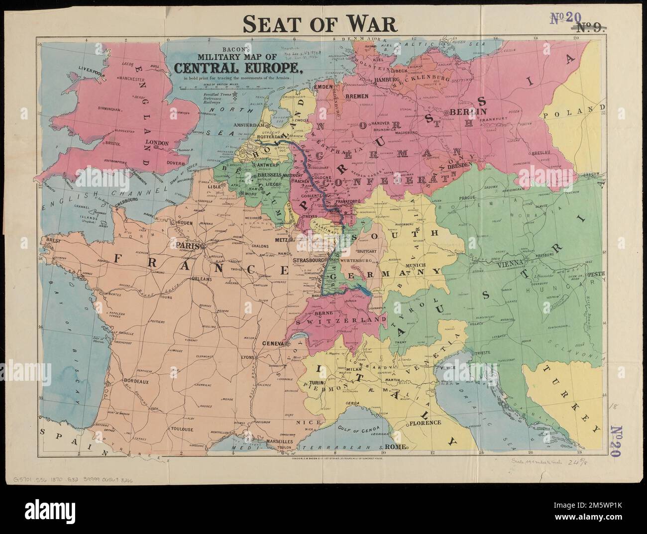Bacon's military map of Central Europe, in bold print for tracing the ...