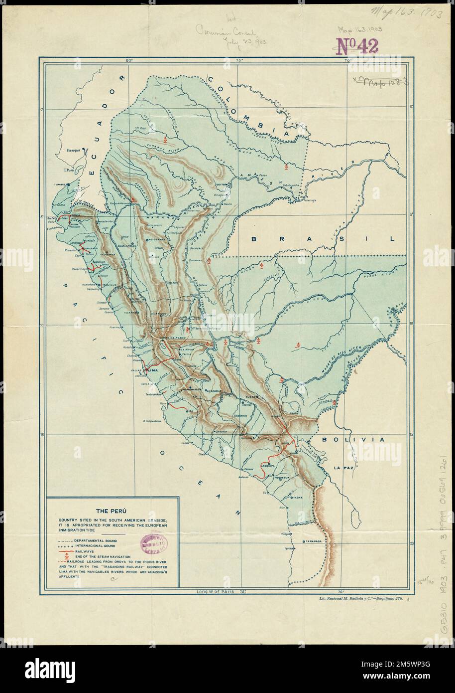 Peru. Relief shown by hachures. Panel title. Prime meridian: Paris ...