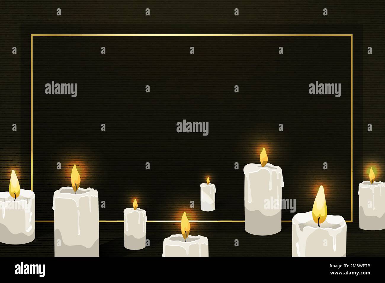 Gold frame on lit candles pattern black background vector Stock Vector ...
