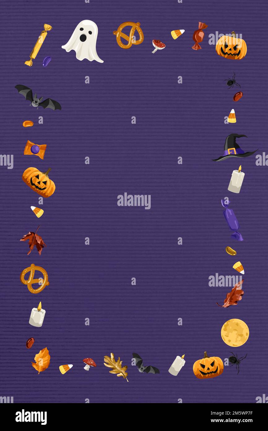 Halloween elements frame on purple background vector Stock Vector Image ...