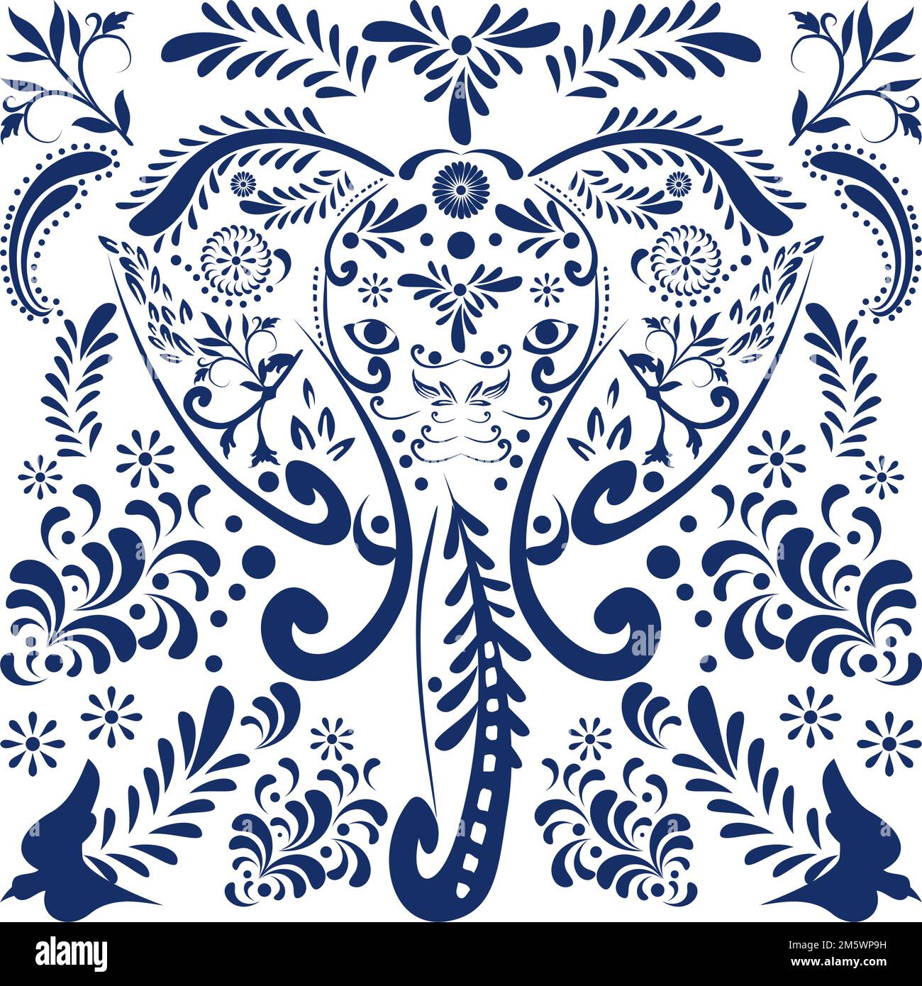 mexican talavera mosaic elephant head illustration in vector format ...