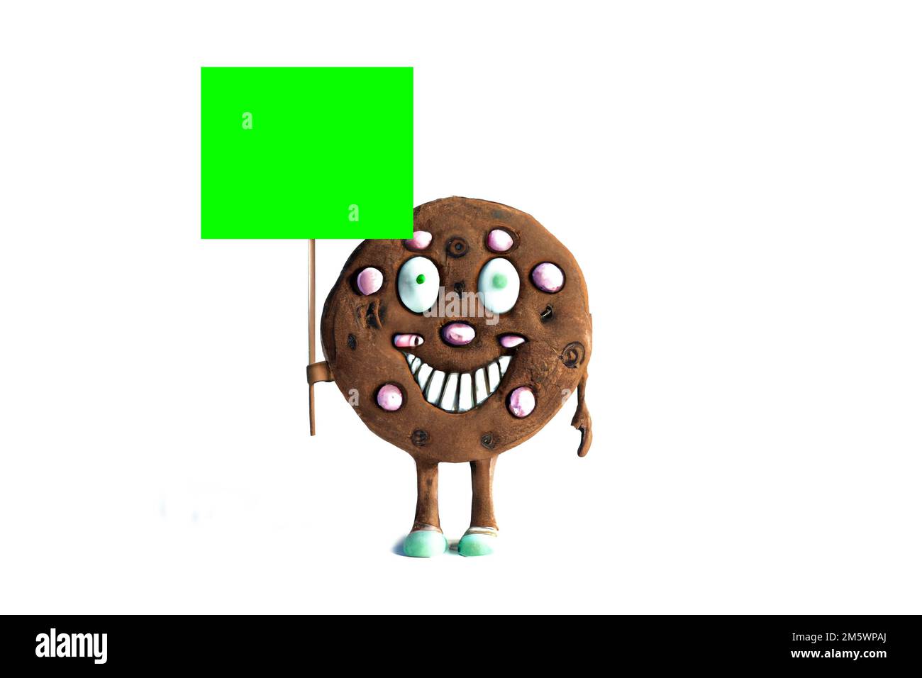 Funny Cookie with a Green Chroma Key Placard on wood stick - Digital 3D ...