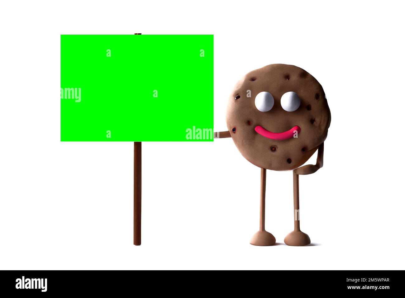 Funny Cookie with a Green Chroma Key Placard on wood stick - Digital 3D ...