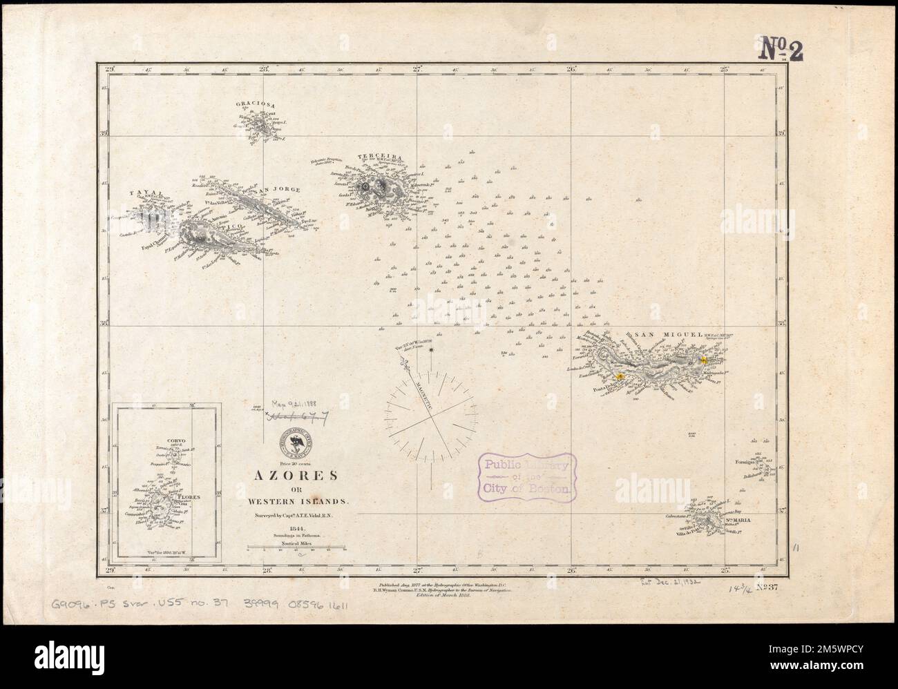 Azores or Western Islands. Relief shown by hachures and spot heights ...