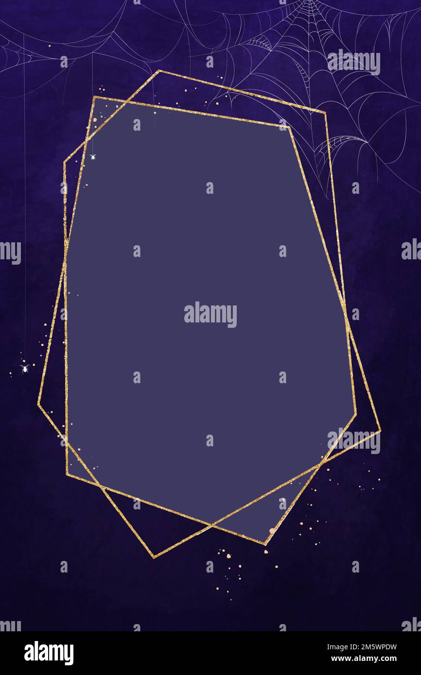 Gold polygon frame on spider web purple background vector Stock Vector ...