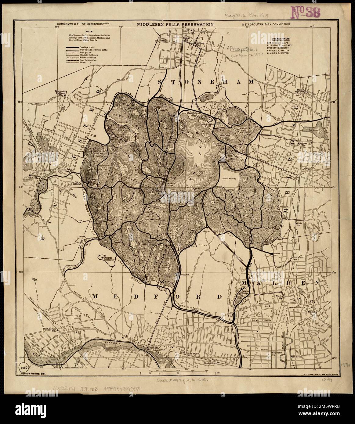 Middlesex Fells Reservation. Relief shown by hachures. "Revised January ...
