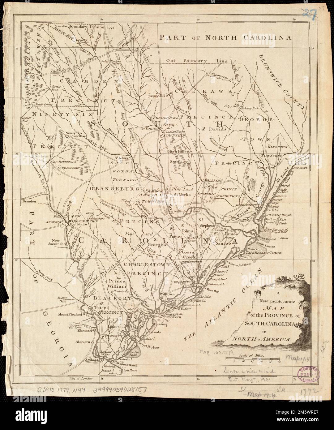 A New and accurate map of the province of South Carolina in North ...