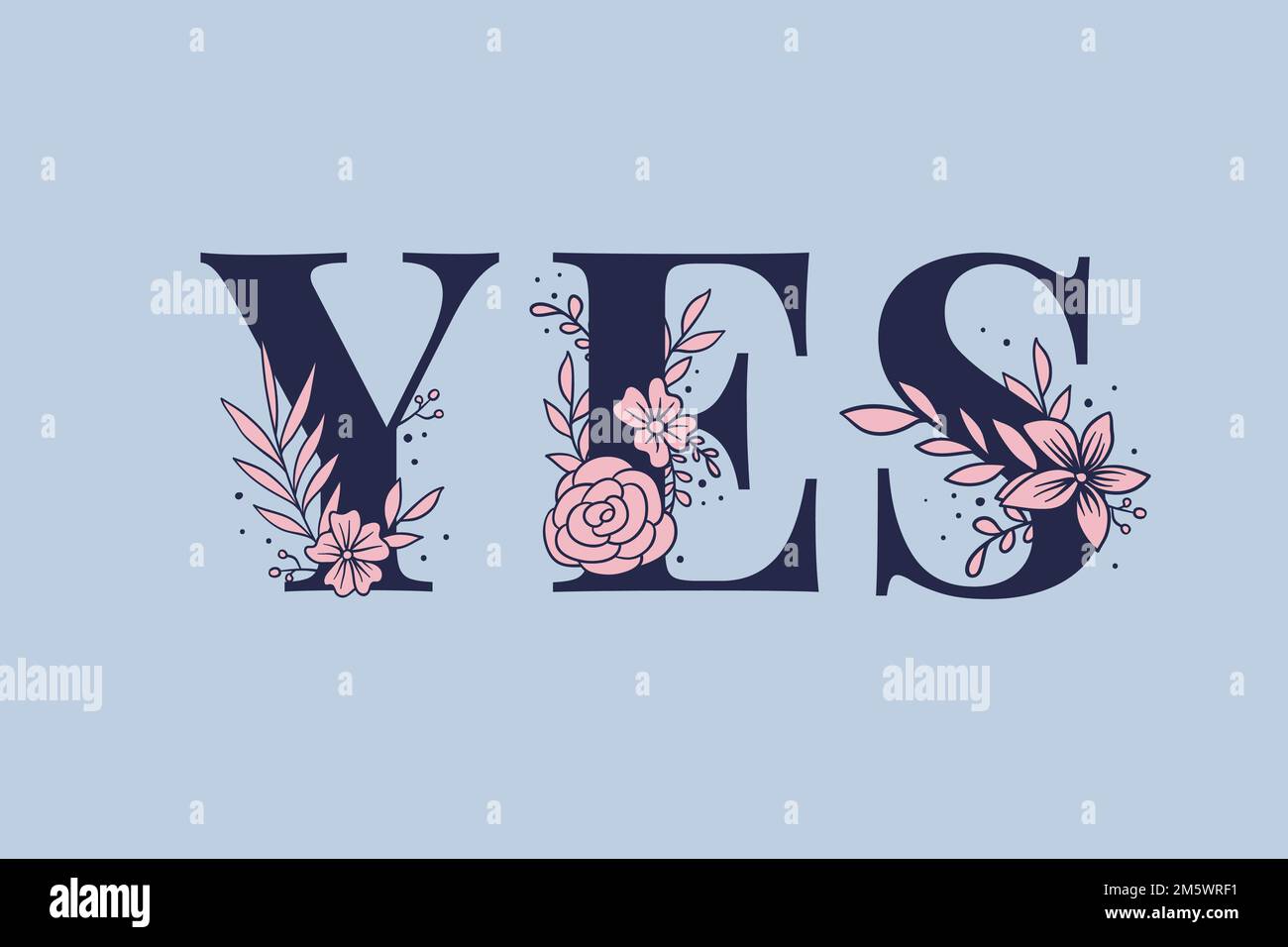 Feminine typography vector Yes floral font Stock Vector Image & Art - Alamy