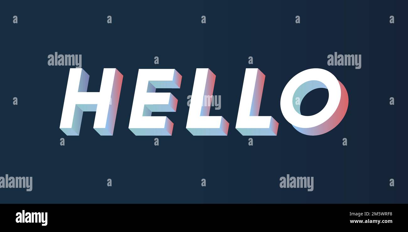 Isometric word Hello typography on a black background vector Stock ...