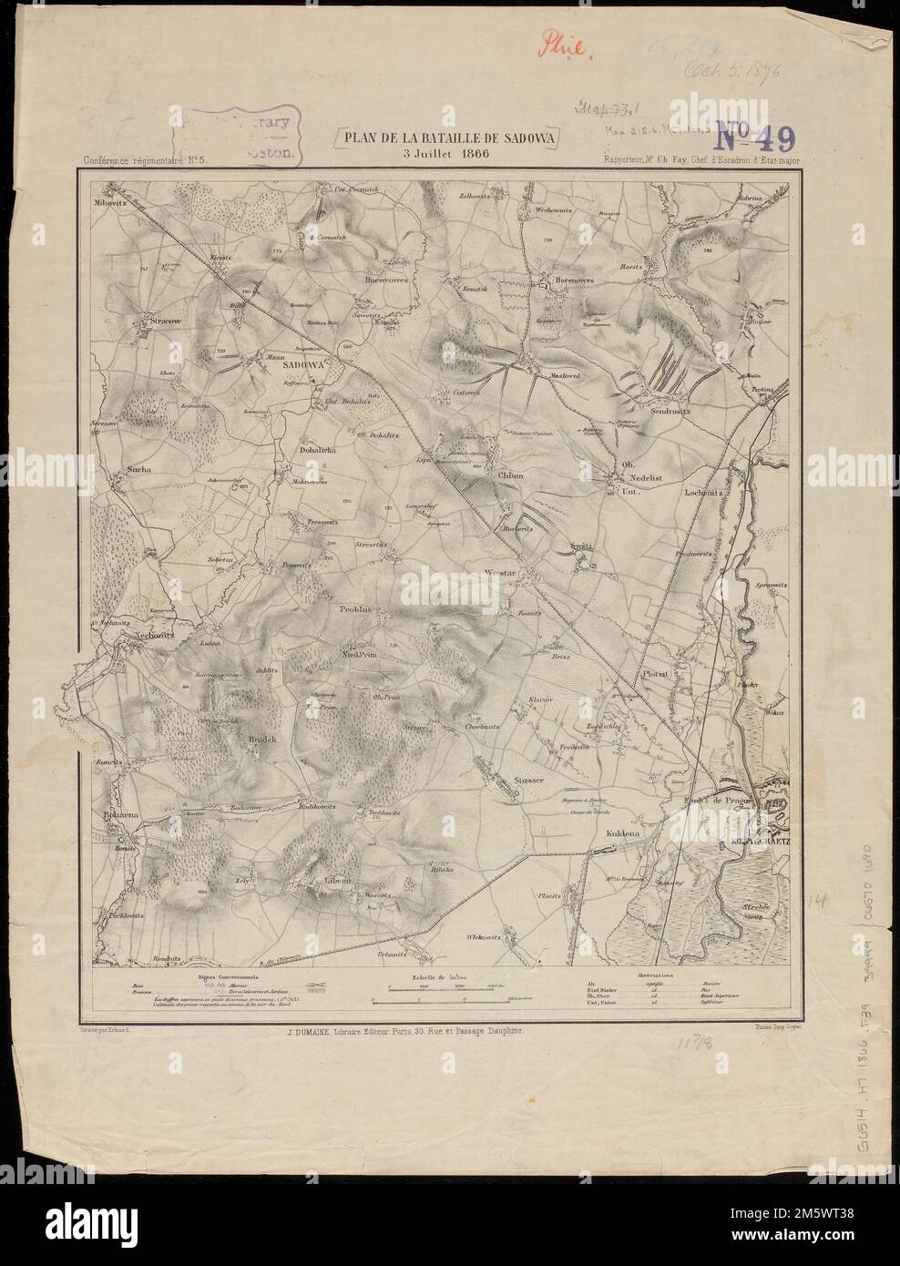 Plan de la bataille de Sadowa. Relief shown by hachures and spot ...