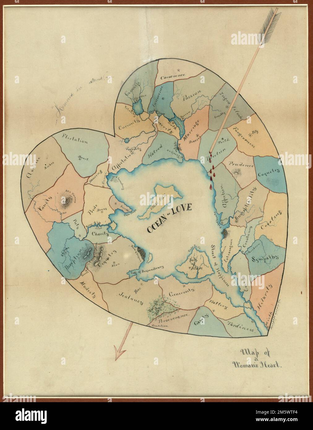 Map of a woman's heart. Relief shown by hachures. At head of map ...