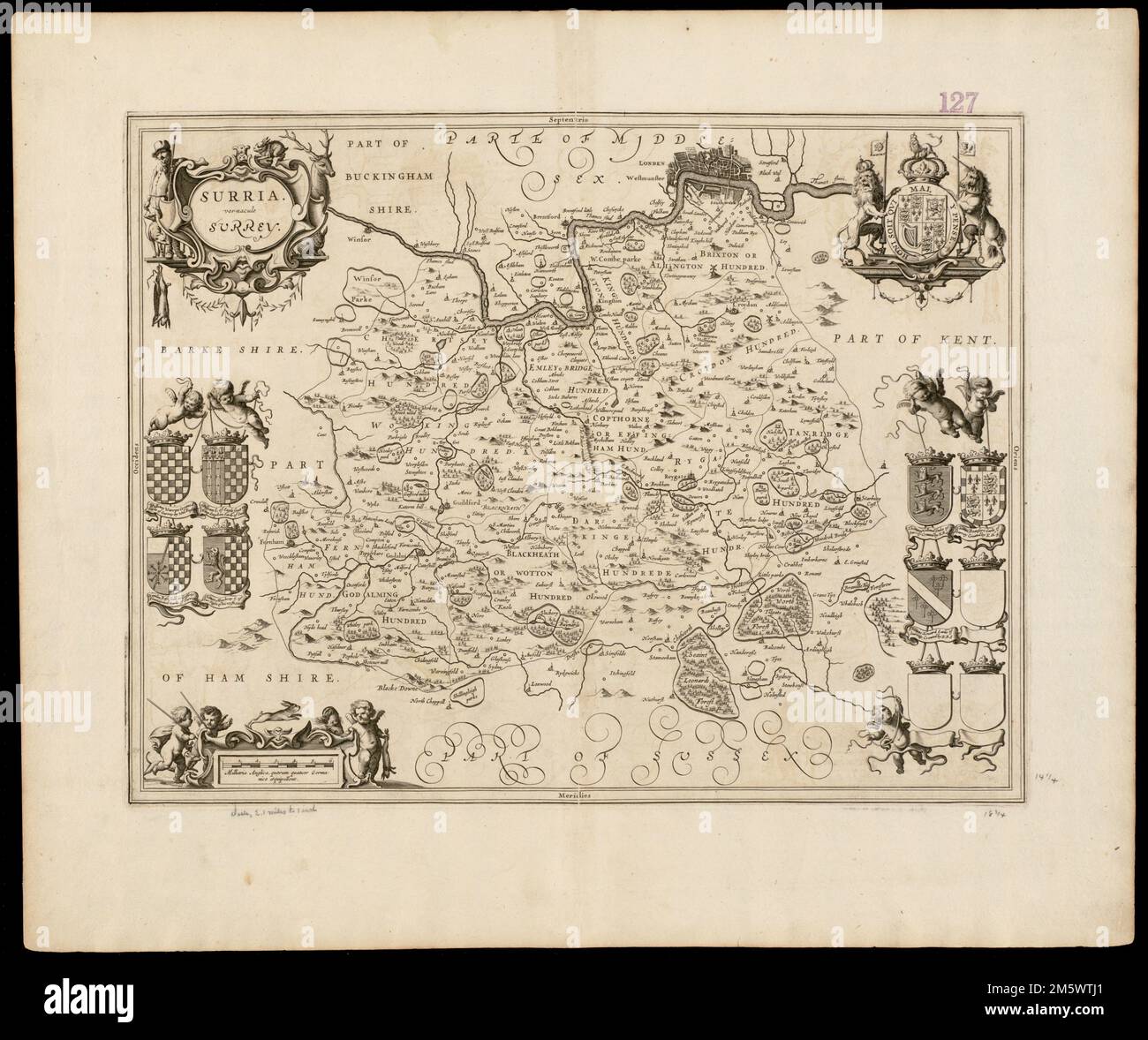 Surria : vernacule Surrey. Map of the county of Surrey in the south ...