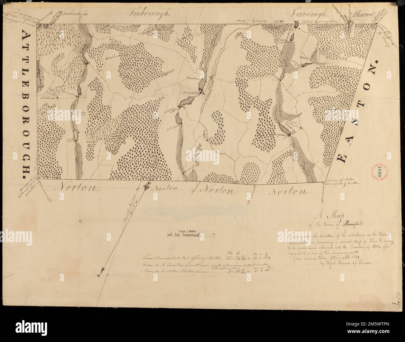 Plan of Mansfield made by Elijah Hewins dated October 1831 ...