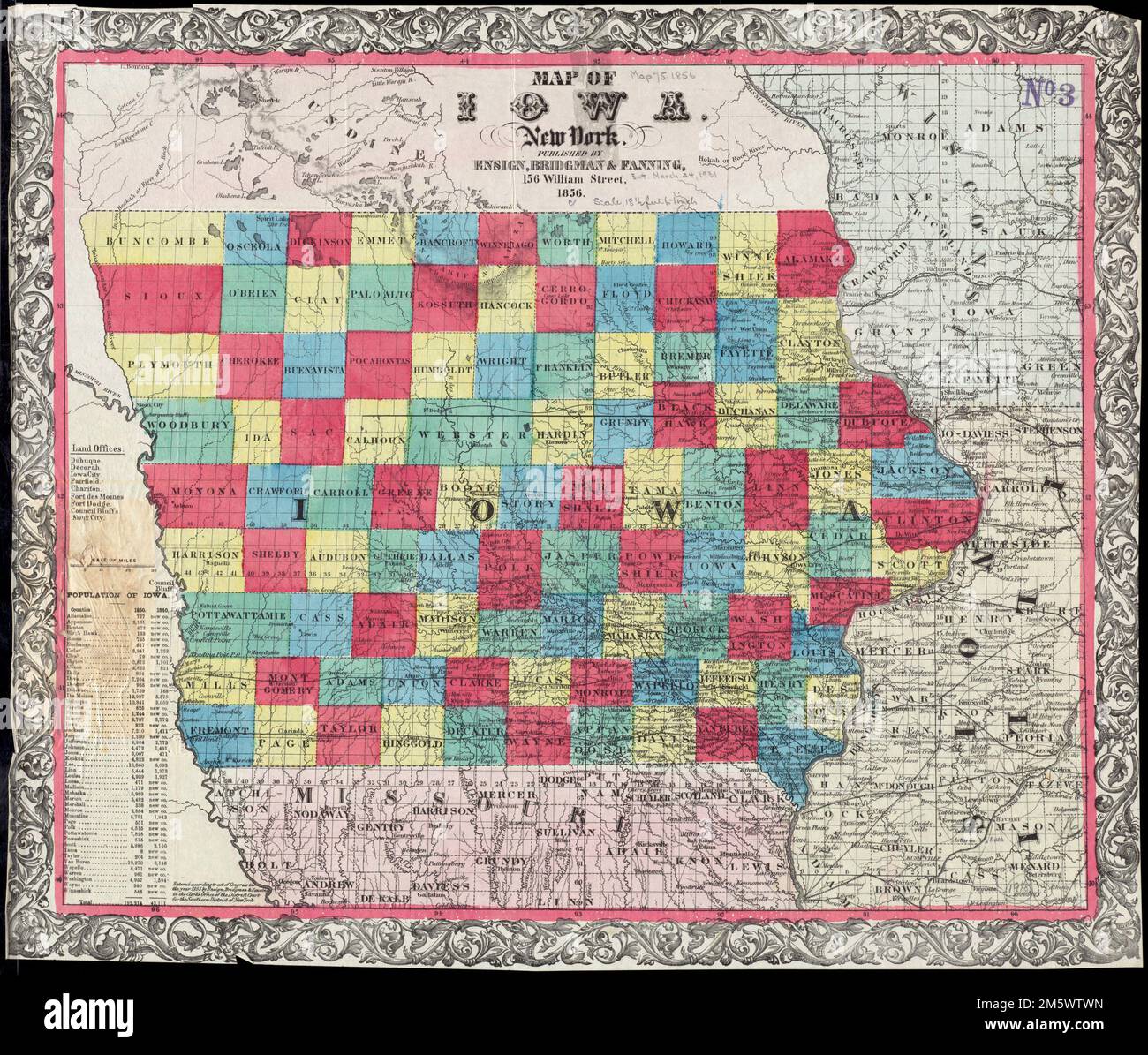 Map of Iowa. Relief shown by hachures. Includes list of land offices ...